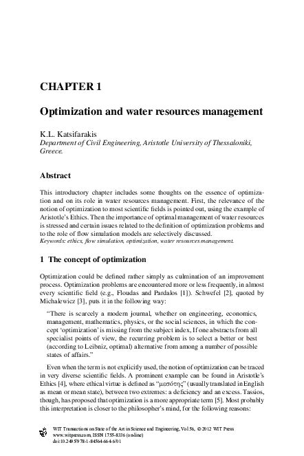 Pdf Optimization And Water Resources Management