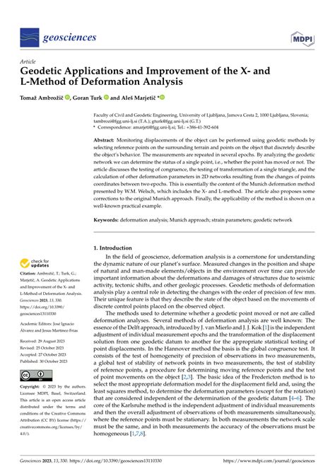 Pdf Geodetic Applications And Improvement Of The X And L Method Of Deformation Analysis