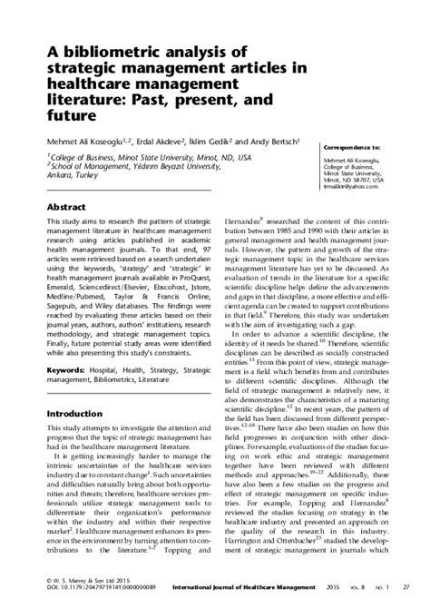 Pdf A Bibliometric Analysis Of Strategic Management Articles In