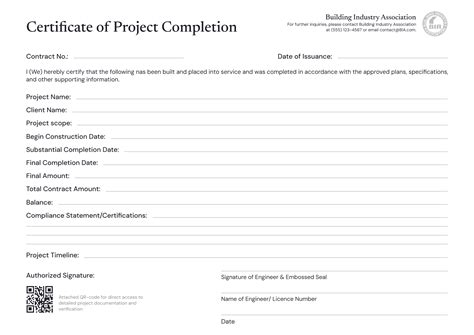 Clean And Professional Construction Completion Certificate Template
