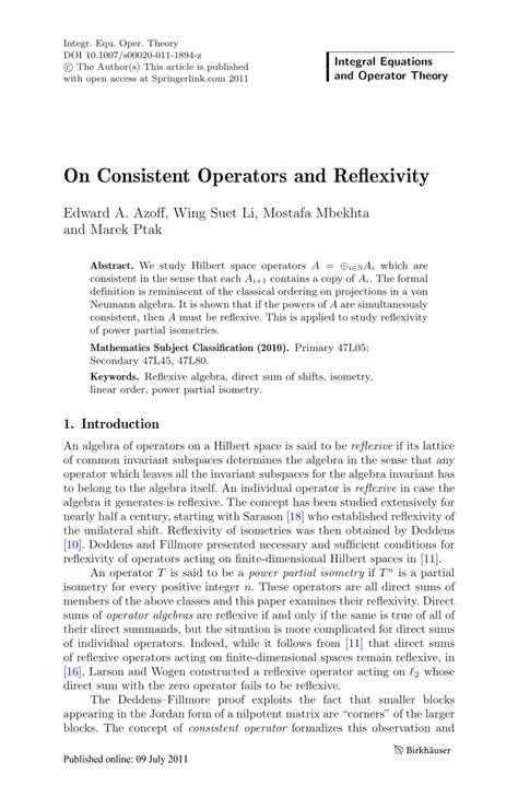 Pdf On Consistent Operators And Reflexivity