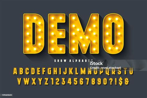 복고풍 시네마 알파벳 디자인 카바레 Led 램프 문자와 숫자 컴퓨터 글자에 대한 스톡 벡터 아트 및 기타 이미지 컴퓨터 글자 문자 3차원 형태 Istock
