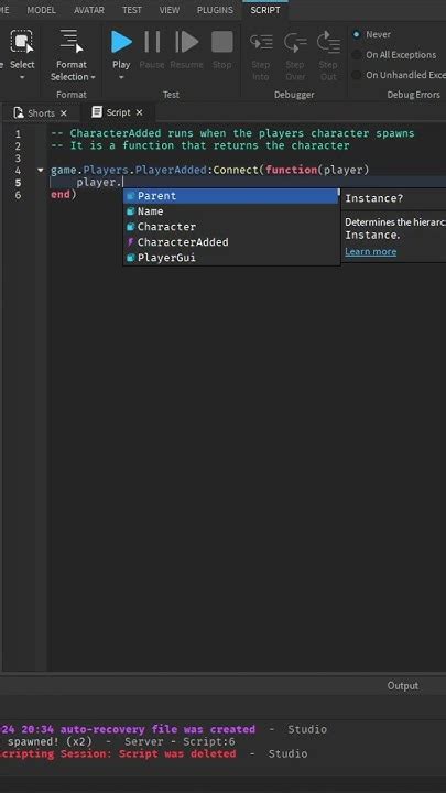 60 Second Scripting Tutorial Characteradded Youtube