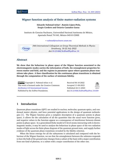 Pdf Wigner Function Analysis Of Finite Matter Radiation Systems