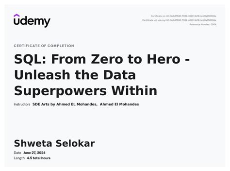 Completed Sql Course On Udemy Shweta Selokar Posted On The Topic