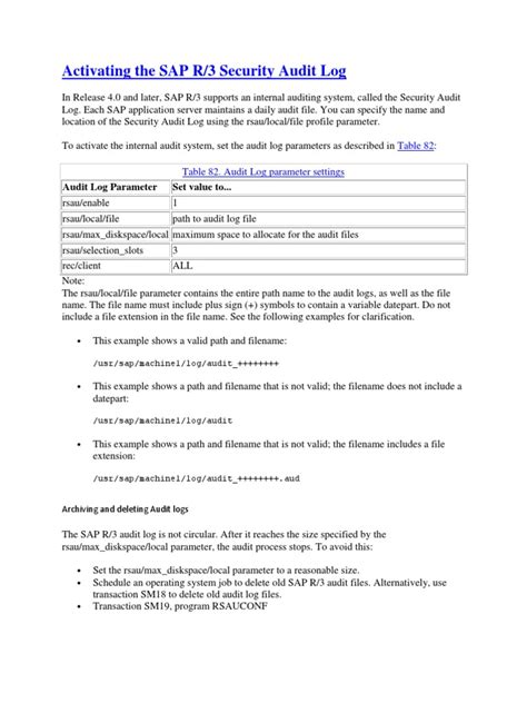 Activating The Sap Audit Log Pdf Filename Data Management