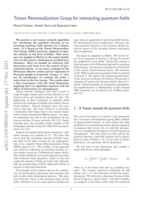 Pdf Tensor Renormalization Group For Interacting Quantum Fields