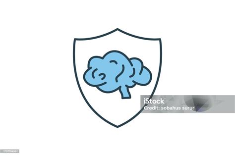 오류에 대한 방어 아이콘입니다 두뇌가 있는 방패 비판적 사고와 관련된 아이콘 웹 사이트 디자인 앱 사용자 인터페이스 인쇄 가능 등에 적합합니다 플랫 라인 아이콘 스타일입니다