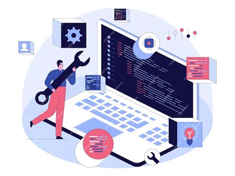 Premium Vector Programming At Huge Laptop And Testing Code Man