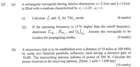 Solved Q A A Rectangular Waveguide Having Interior Chegg