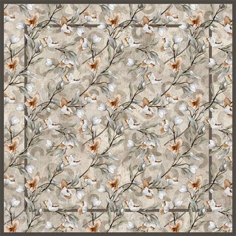 طرح روسری با گلهای ریز نقاشی شده به رنگهای کرم و قهوه ای 1662551