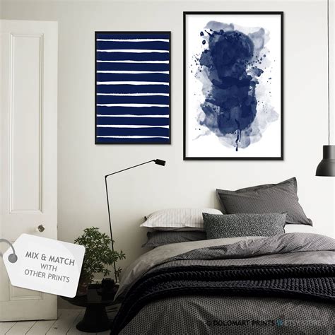 Indigo Blue Abstract Stripes Art Modern Farmhouse Watercolor Digital