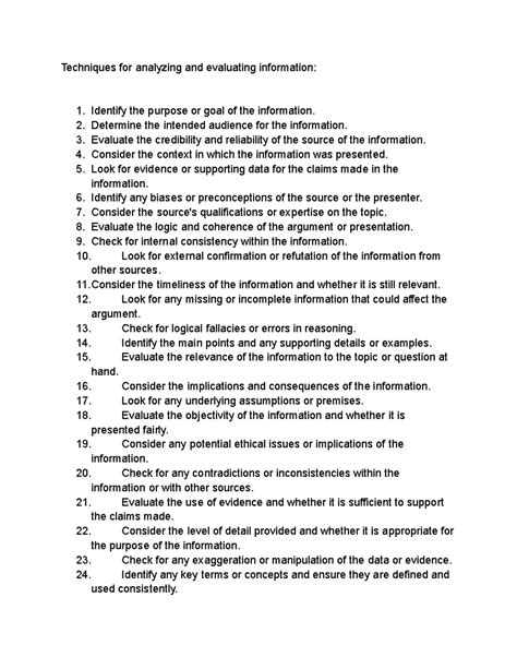 Techniques For Analyzing And Evaluating Information Techniques For Analyzing And Evaluating