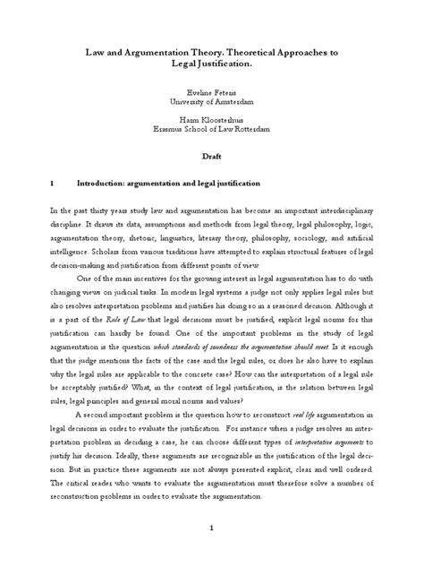 Law And Argumentation Theory Theoretical Approaches To Legal Justification Pdf