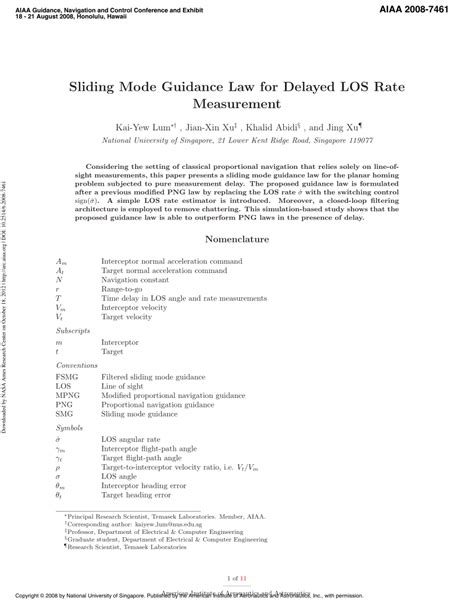 Pdf Sliding Mode Guidance Law For Delayed Los Rate Measurement