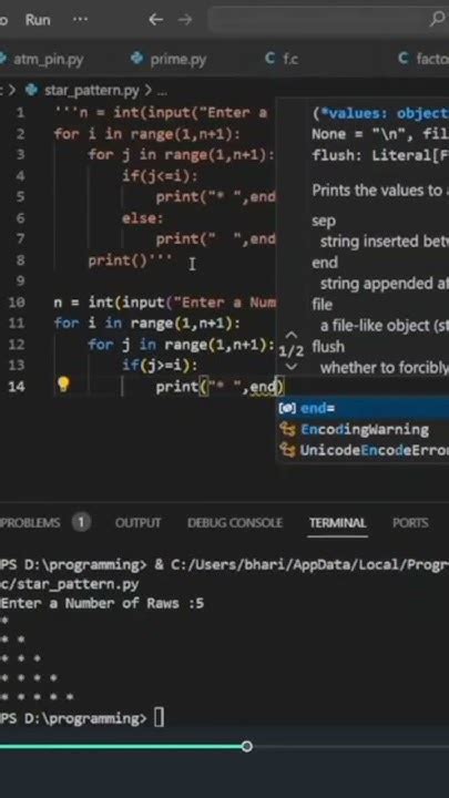 Star Pattern In Pythonshorts Coding Python Starpattern Sudesh