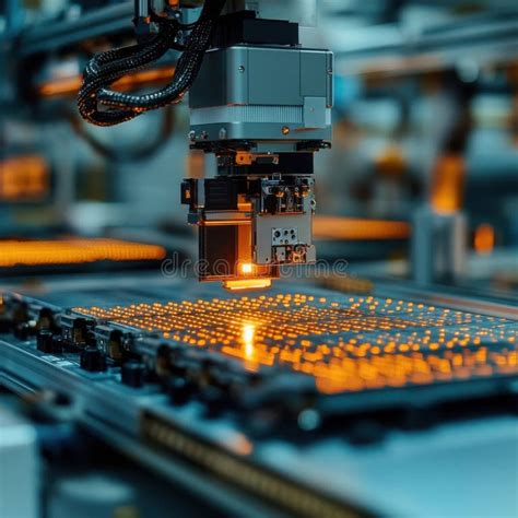 Robotic Arm Assembling Circuit Boards In A High Tech Factory Stock Image Image Of Assembly
