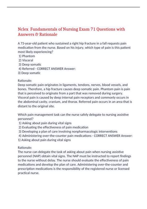 Nclex Fundamentals Of Nursing Exam 71 Questions With Answers And Rationale 100 Correct Nclex