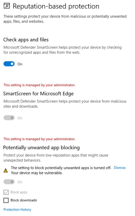 App And Browser Control Warning In Windows 10 2004