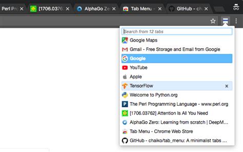 Tab Menu Chrome Web Store