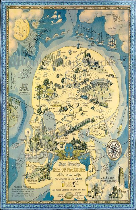 Isle Of Pleasure Romance Map Prohibition Satirical Map Alcoholic Beverage Archival