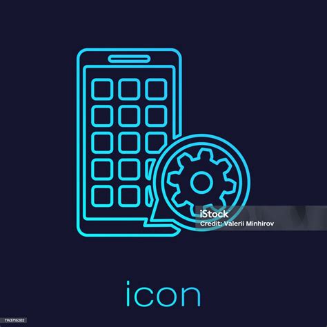 청록색 모바일 애플 리 케이 션 및 기어 라인 아이콘 파란색 배경에 고립 조정 응용 프로그램 서비스 개념 설정 옵션 유지 보수