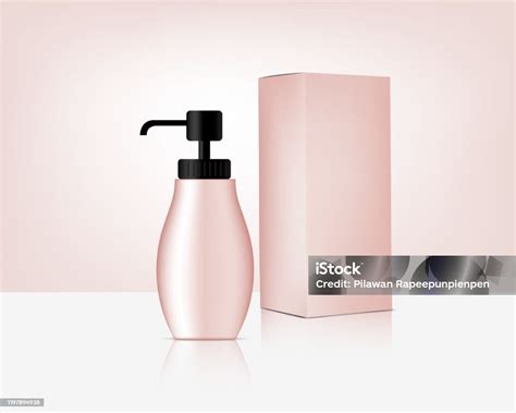 펌프 병 모의 현실적인 로즈 골드 화장품 및 스킨 케어 제품 배경 그림에 대 한 상자 건강 관리 및 의료 개념 디자인 개체