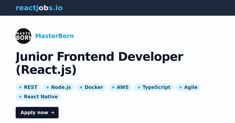 Remote Junior Frontend Developer React Js At MasterBorn