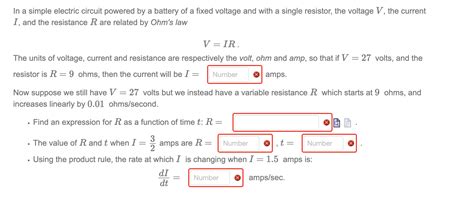Solved In A Simple Electric Circuit Powered By A Battery Of Chegg Com