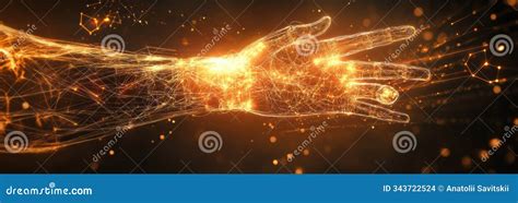 A Neural Controlled Prosthetic Arm Is Displayed With Glowing Pathways Linking The Brain