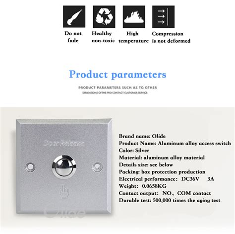 Durable Aluminum Alloy Door Access Switch Door Exit Push Button For Access Control System