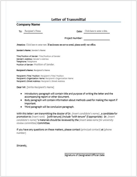 Transmittal Letter Template Free Word Templates