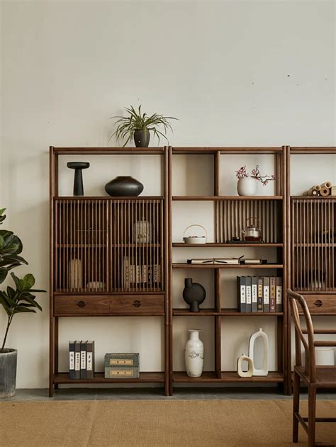 叙木新中式实木书柜书架黑胡桃木博古架展示柜老榆木茶室柜置物柜 淘宝网 花瓣网