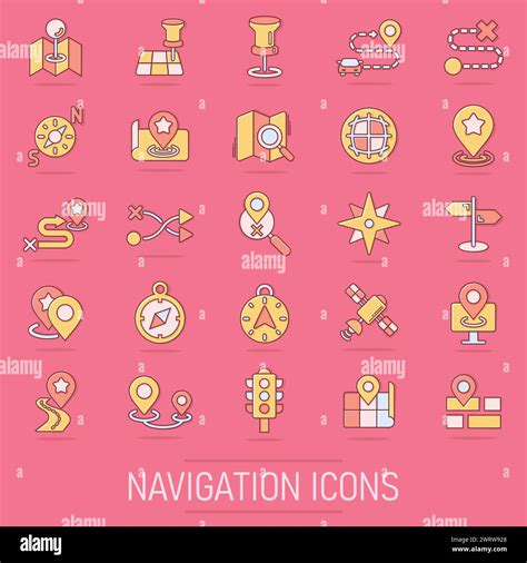 Navigation Icons Set In Comic Style Gps Direction Cartoon Vector Illustration On Isolated