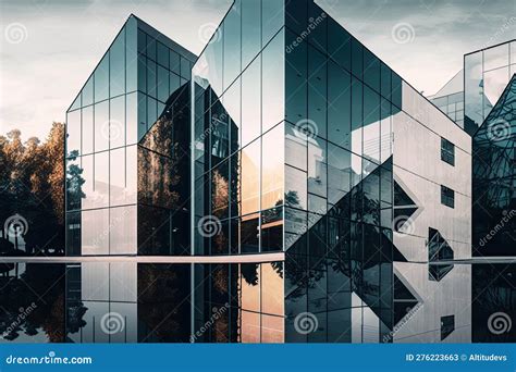 Reflection Of Modern Architecture With Geometric Shapes And Glass Facades Stock Illustration