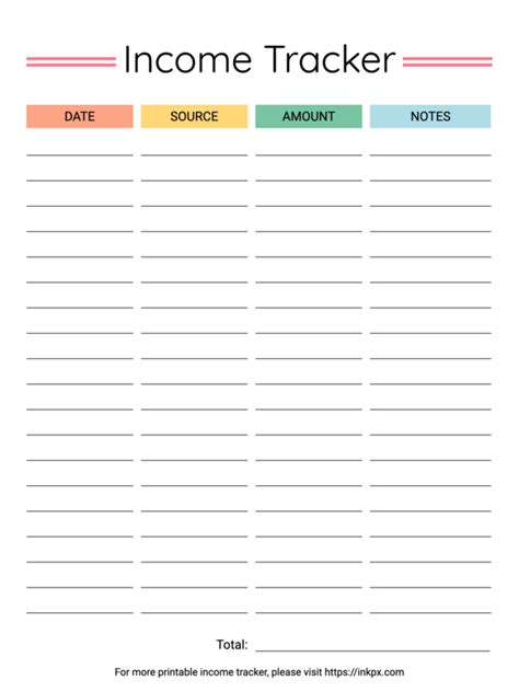 Free Printable Income Tracker In Pdf Png And  Formats · Inkpx