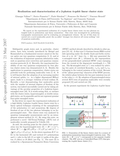 Pdf Realization And Characterization Of A Two Photon Four Qubit Linear Cluster State