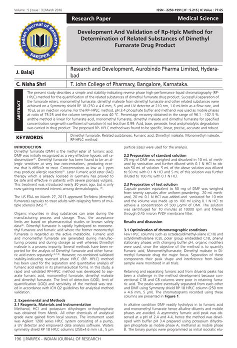 Pdf Research Paper Development And Validation Of Rp Hplc Method For Determination Of Related