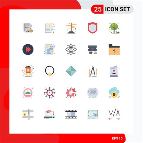 Mobile Interface Flat Color Set Of 25 Pictograms Of Security Cross Road Hold Sign Direction