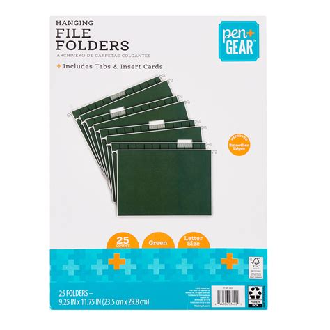 Pen Gear Hanging File Folders Green Letter Size 25 Count 9 5 X 11