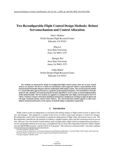 Pdf Two Reconfigurable Flight Control Design Methods Robust