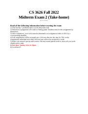 Midterm2 New Docx CS 3626 Fall 2022 Midterm Exam 2 Take Home 10 31 2022 Read All The Following