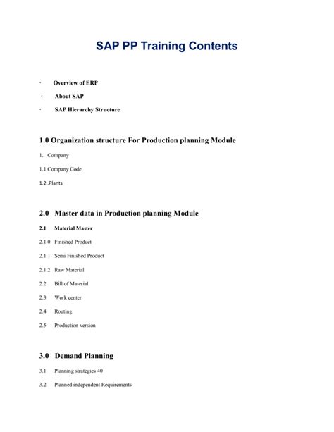 Sap Pp Training Contents