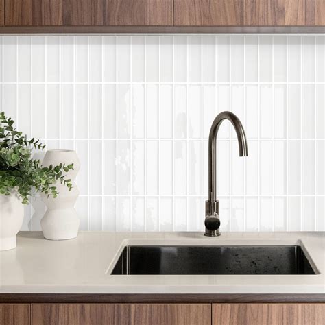 White Linear Peel And Stick Backsplash Tile Commomy