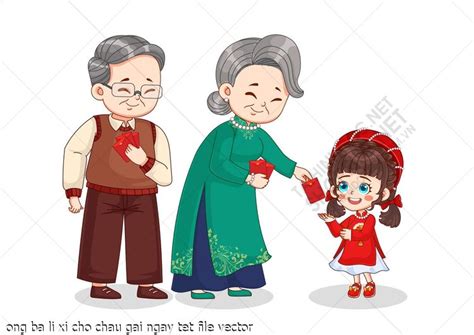 Ong Ba Li Xi Cho Chau Gai Ngay Tet File Vector