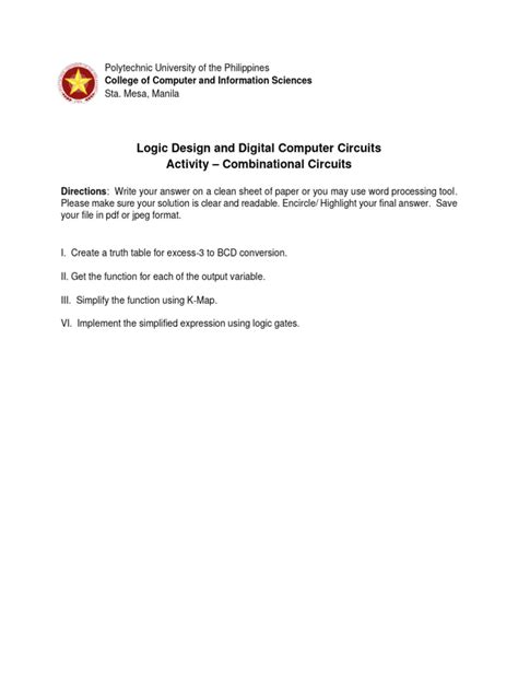 Activity 7 Combinational Circuits Pdf Teaching Methods And Materials