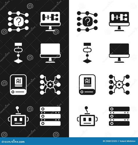 Set Computer Monitor Algorithm Neural Network Artificial Intelligence Ai Server Data And