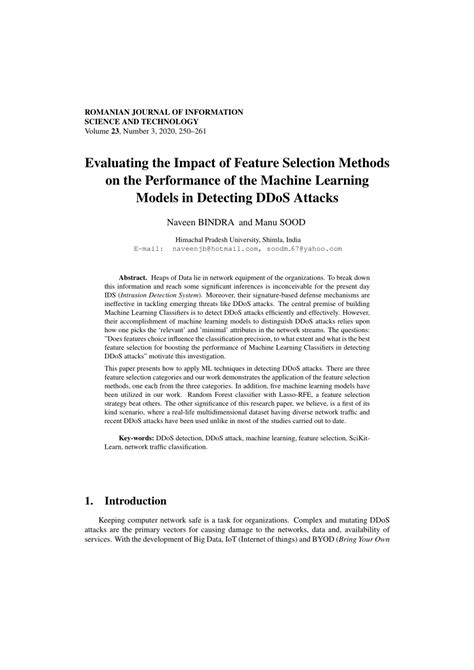Pdf Evaluating The Impact Of Feature Selection Methods On The Performance Of The Machine