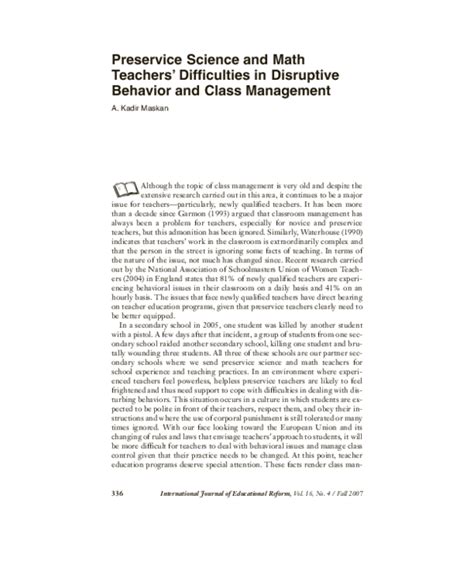 Pdf Preservice Science And Math Teachers Difficulties In Disruptive