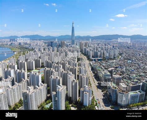 Aerial View Cityscape Of Seoul South Korea Aerial View Lotte Tower At